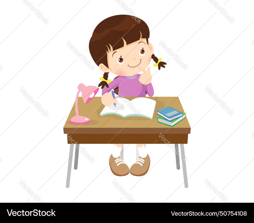 Student sitting on desk working for homework 2 Vector Image