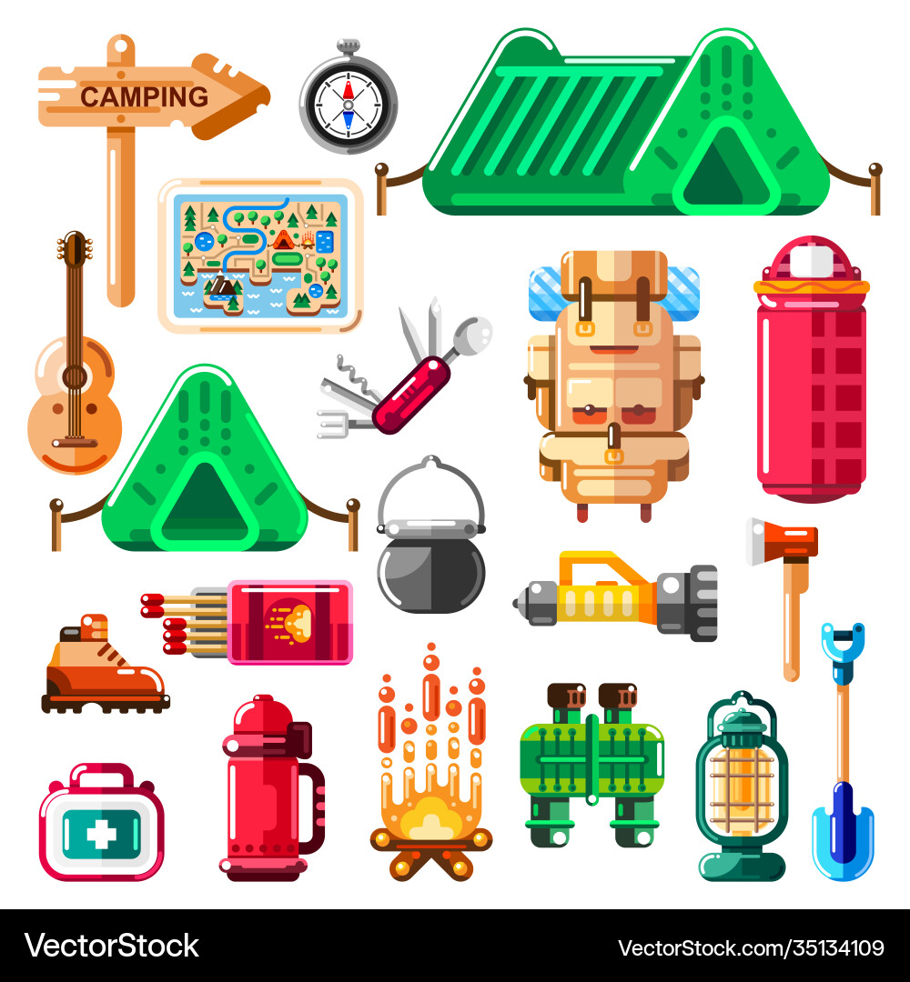 Camping icons and isolated design elements set Vector Image