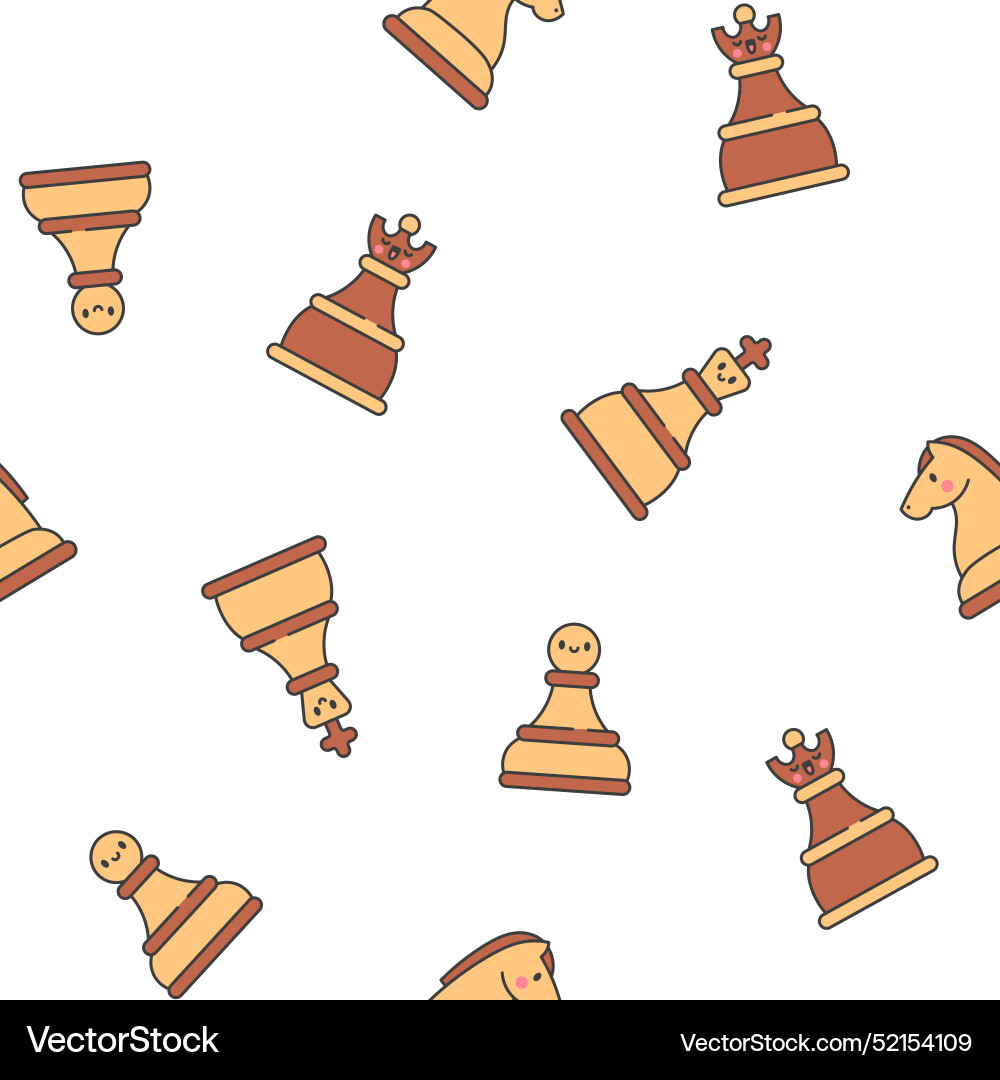 Cute chess pieces seamless pattern Royalty Free Vector Image
