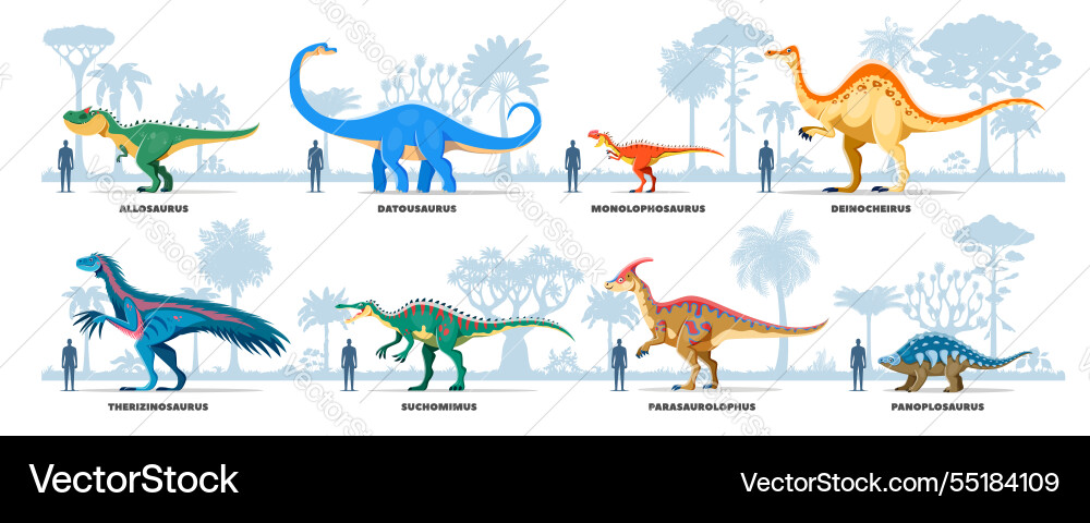 Dinosaurs size to human comparison infographics Vector Image