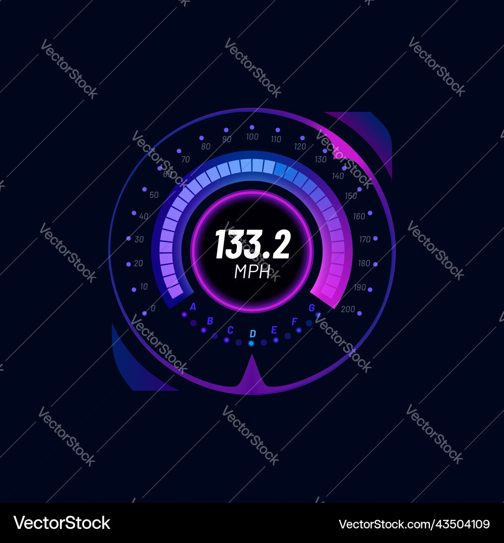 Futuristic car digital speedometer gauge neon dial