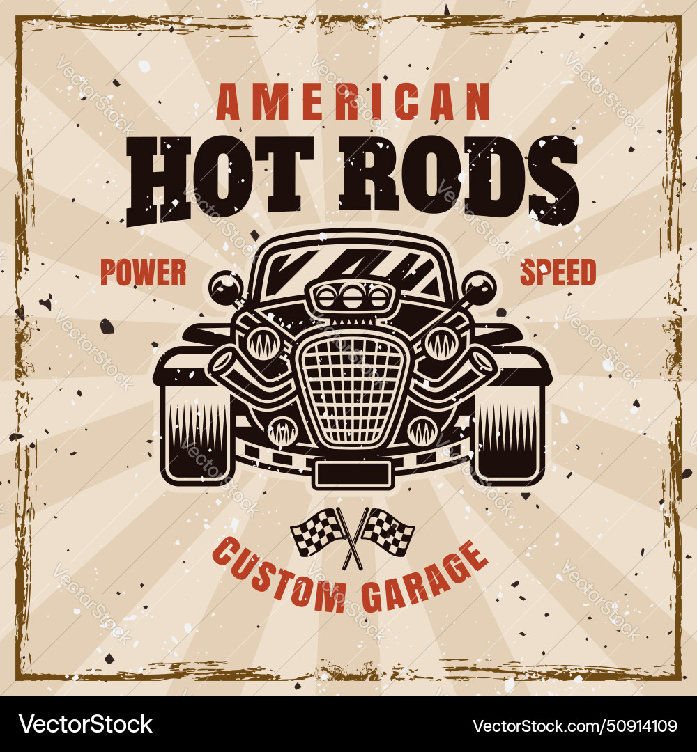 Hot rod emblem label badge or print Royalty Free Vector