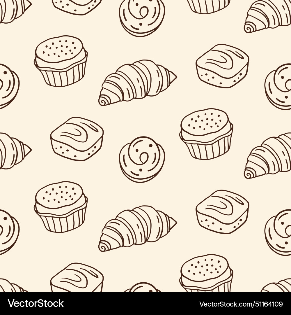Pastry sweet bakery seamless pattern cupcakes Vector Image