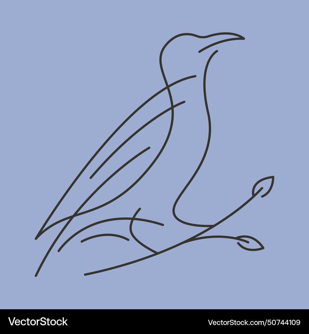 Raven bird line art logo minimalist design Vector Image