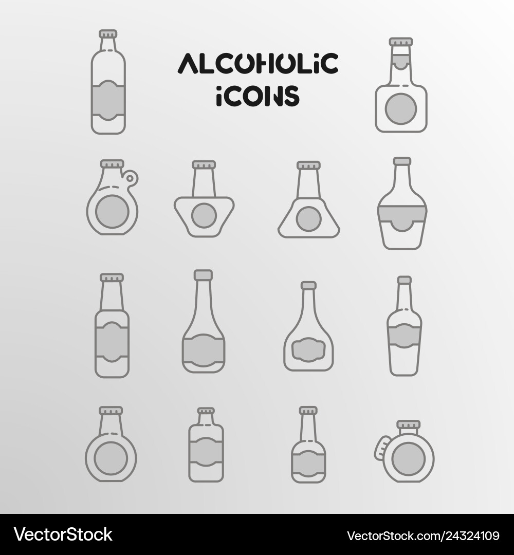 Set of linear icons alcohol bottles Royalty Free Vector