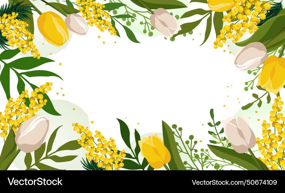 Spring rectangular frame with yellow tulip mimosa Vector Image