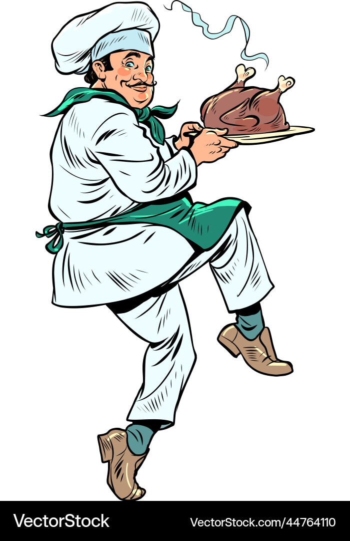 Cook with roast turkey poultry cooking Royalty Free Vector