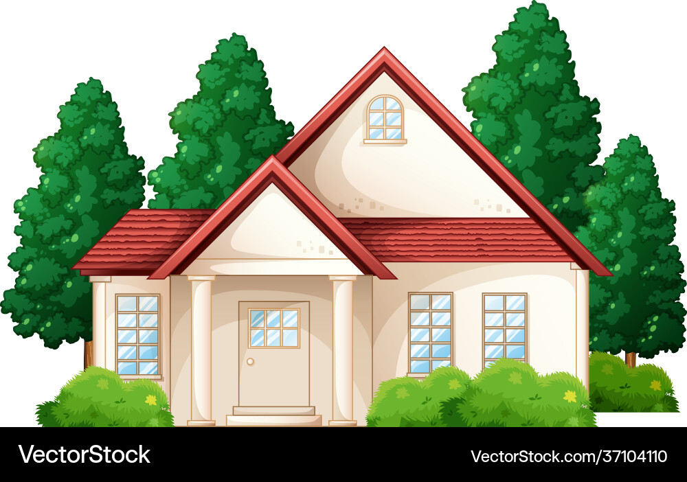 Front a house with many tree isolated on white Vector Image