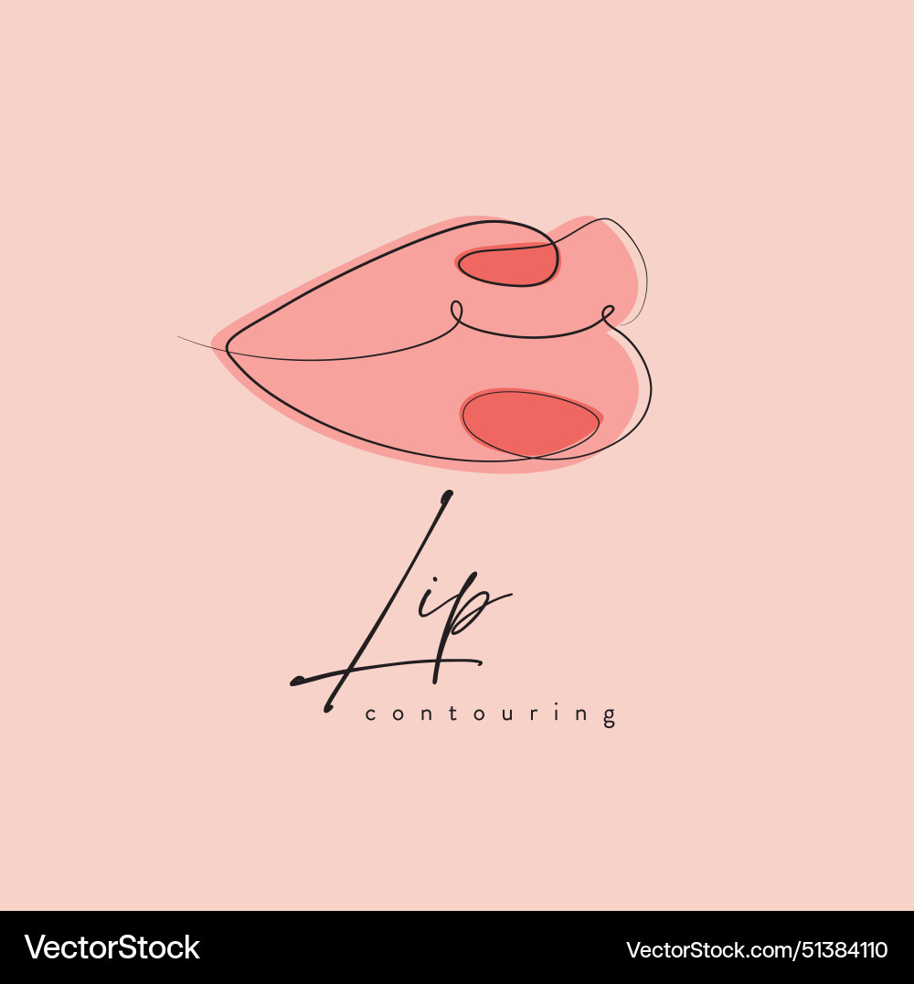 Lips contouring in linear style peach Royalty Free Vector