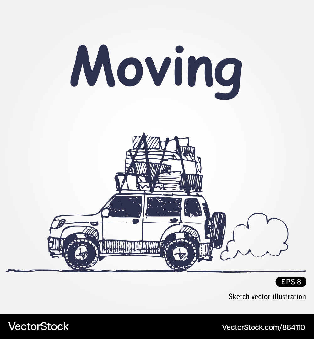 Loaded Car - Travel Sketch Royalty Free Vector Image
