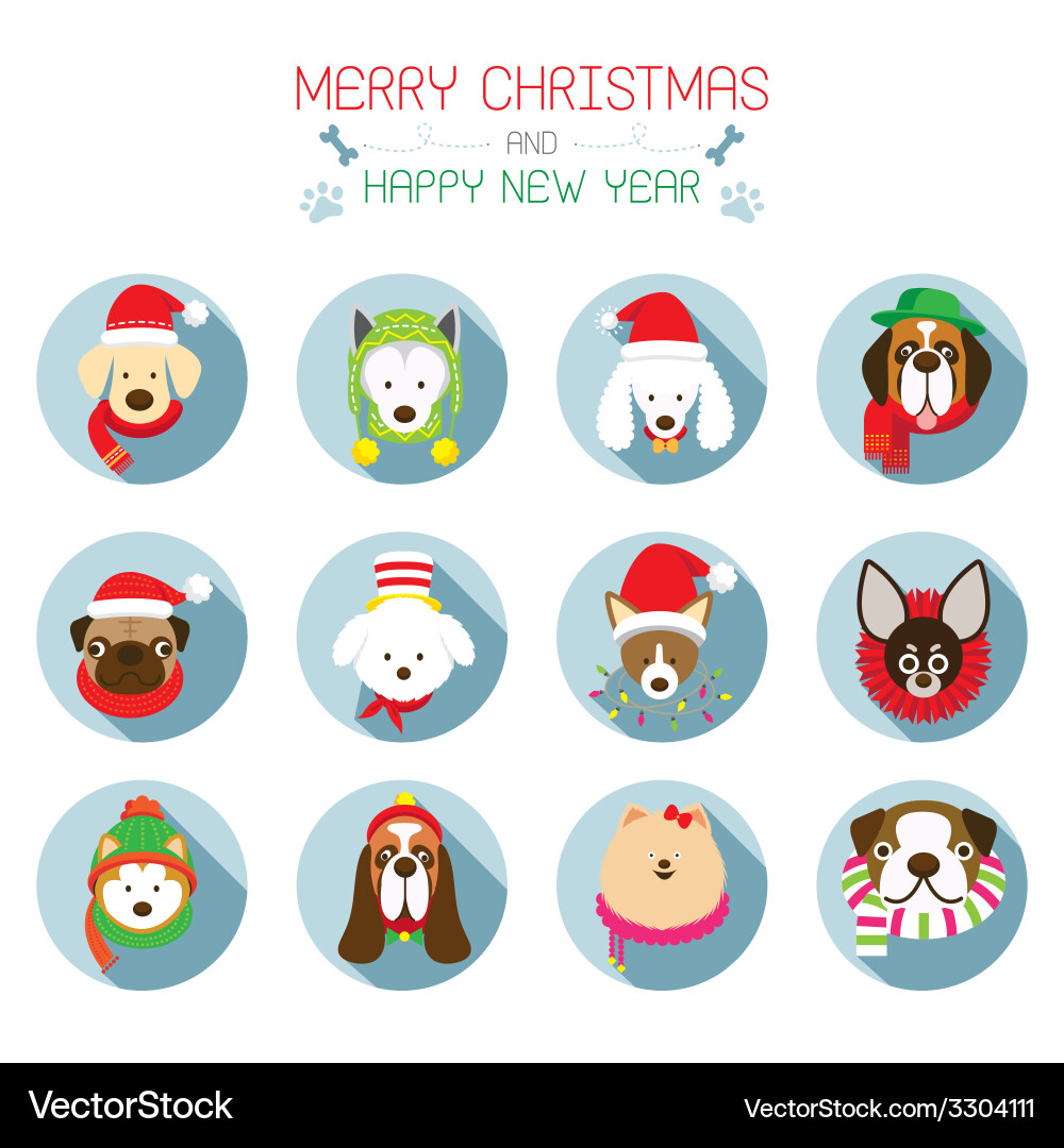 Christmas and dog breeds icons Royalty Free Vector Image