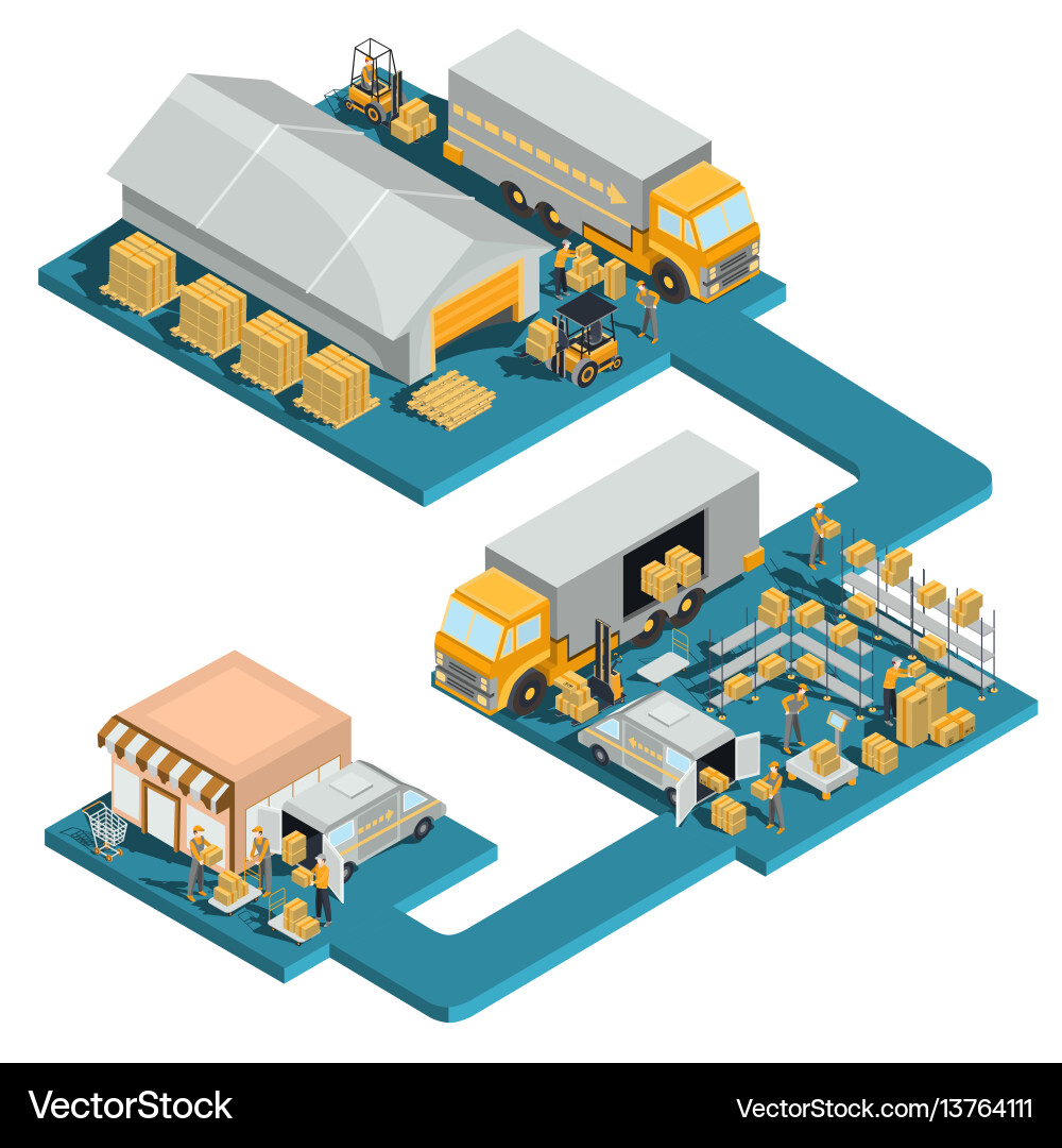 Distribution goods from a warehouse to store Vector Image