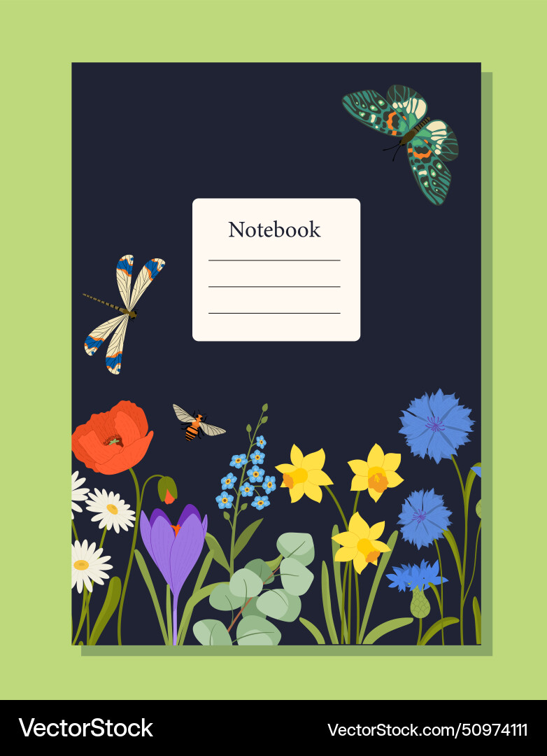 Flowers notebook cover concept Royalty Free Vector Image
