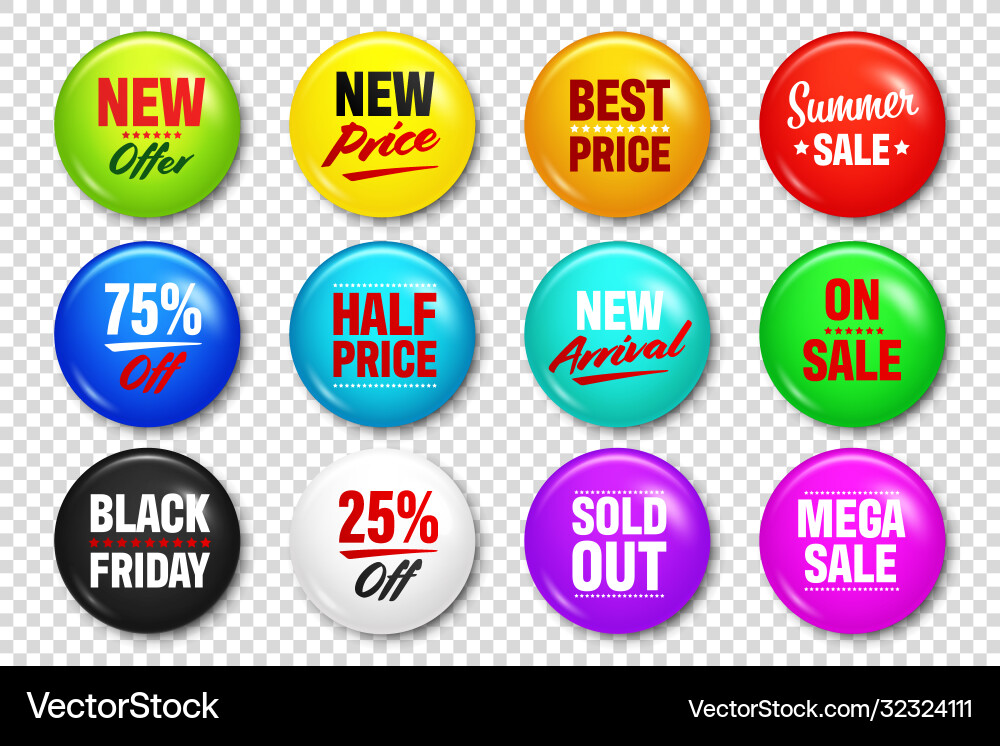 Realistic badges with text product promotion Vector Image