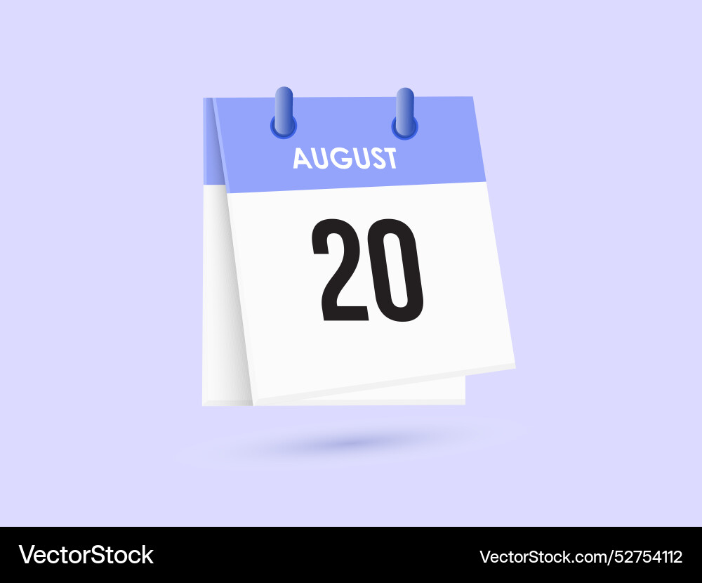 August 20 - calendar and time planner daily Vector Image