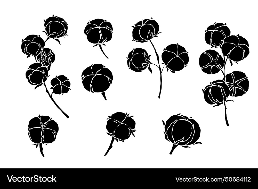 Hand drawn cotton bud glyph set isolated on white Vector Image