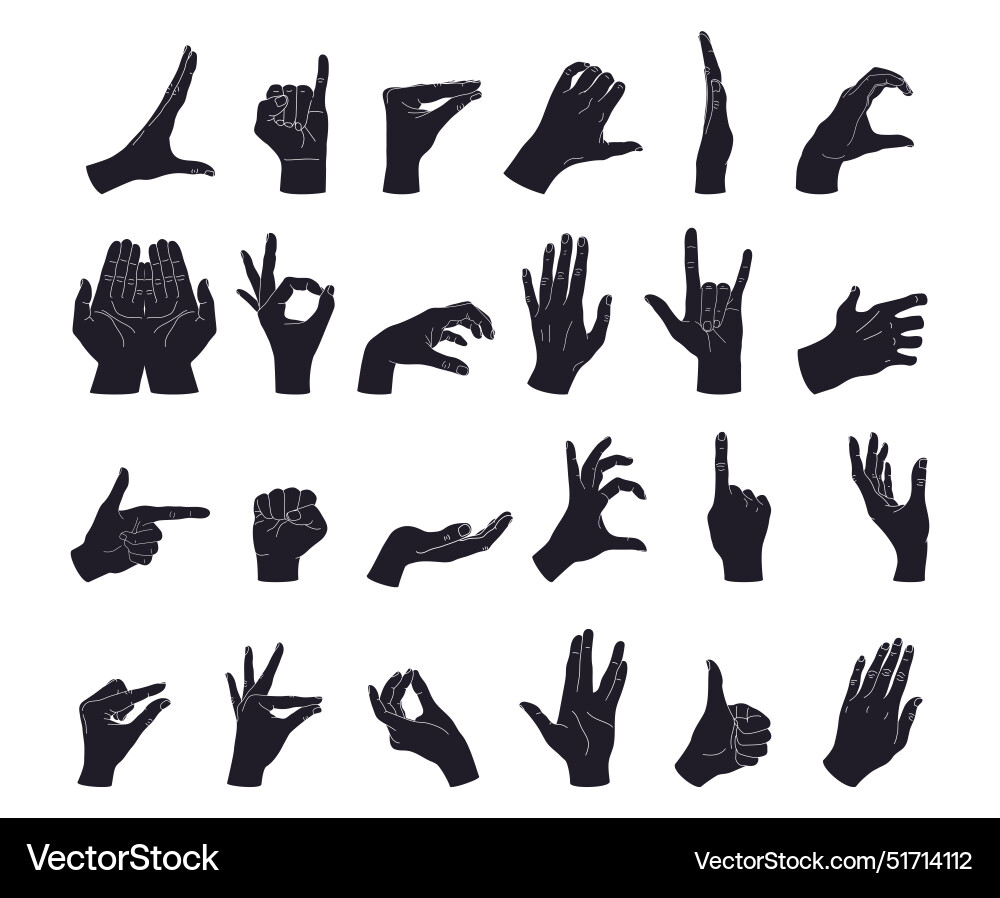 Set of different hand gestures silhouettes Vector Image
