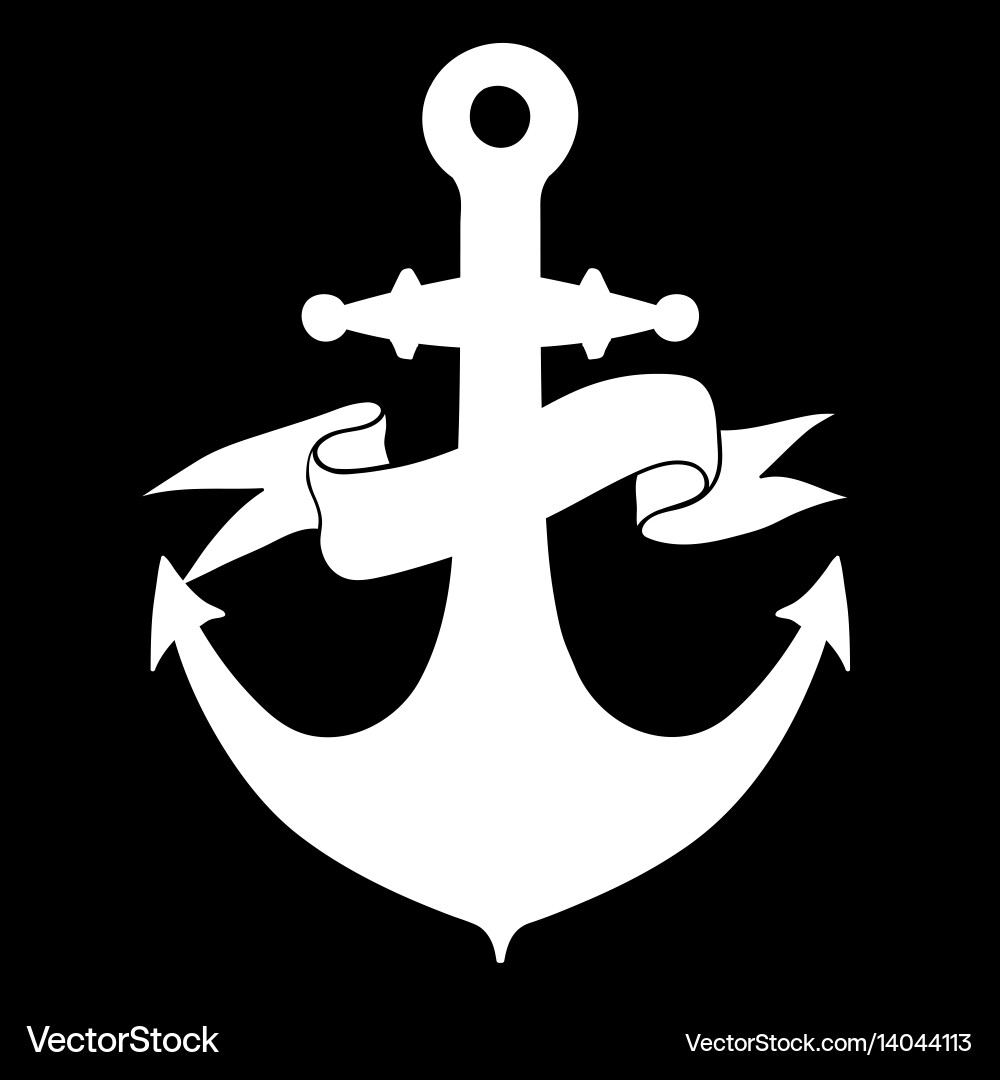 Anchor with ribbon banner white drawing Royalty Free Vector