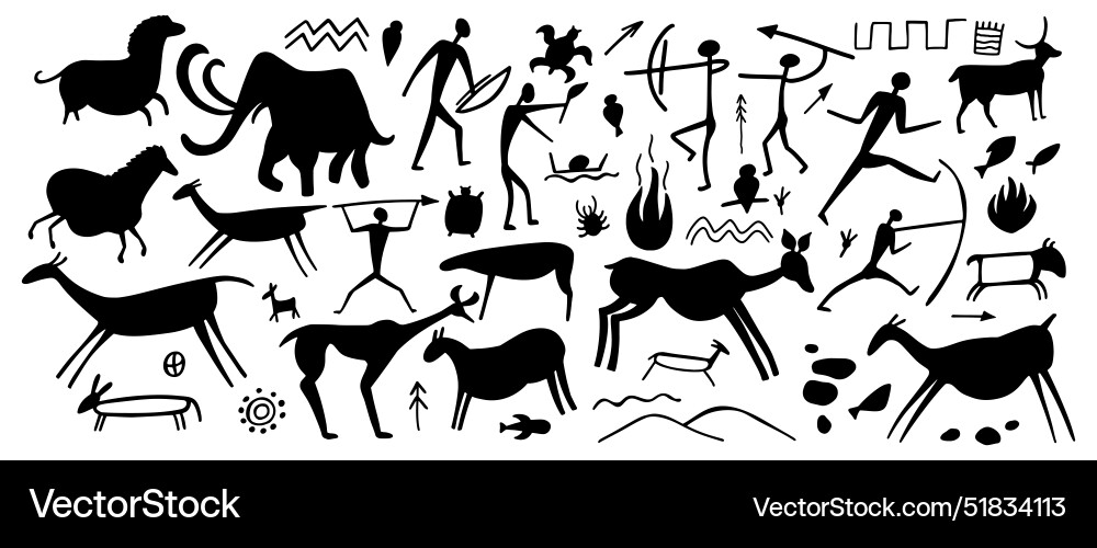 Cave painting on stone ancient wall Royalty Free Vector