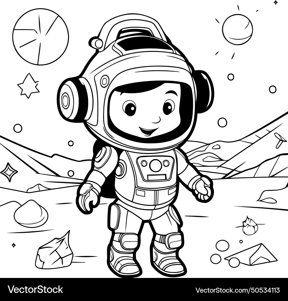 Cute astronaut in space suit for coloring book Vector Image