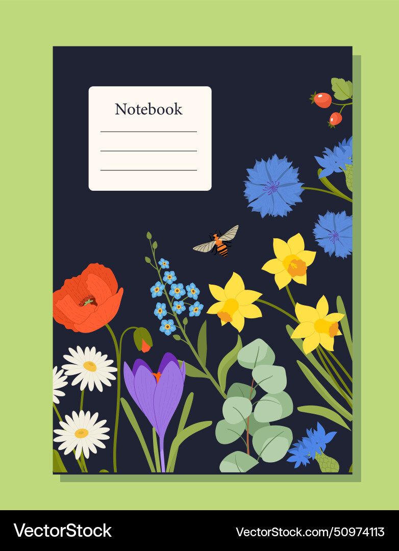 Flowers notebook cover concept Royalty Free Vector Image
