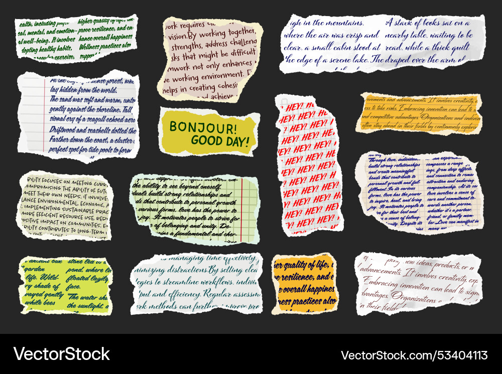 Ripped paper strips with handwritten text Vector Image