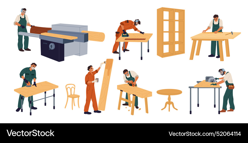 Cartoon carpenters with timber professional Vector Image