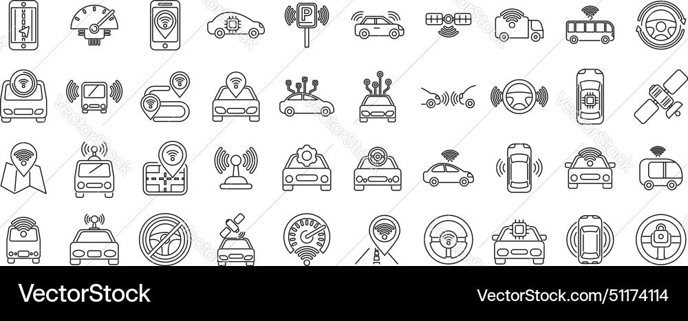 Driverless vehicle icons set outline Royalty Free Vector