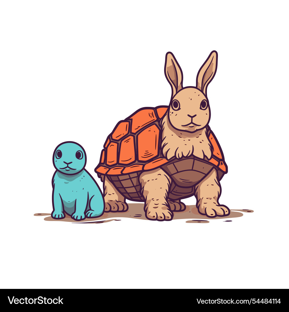 Unique animal duo featuring a rabbit and turtle Vector Image