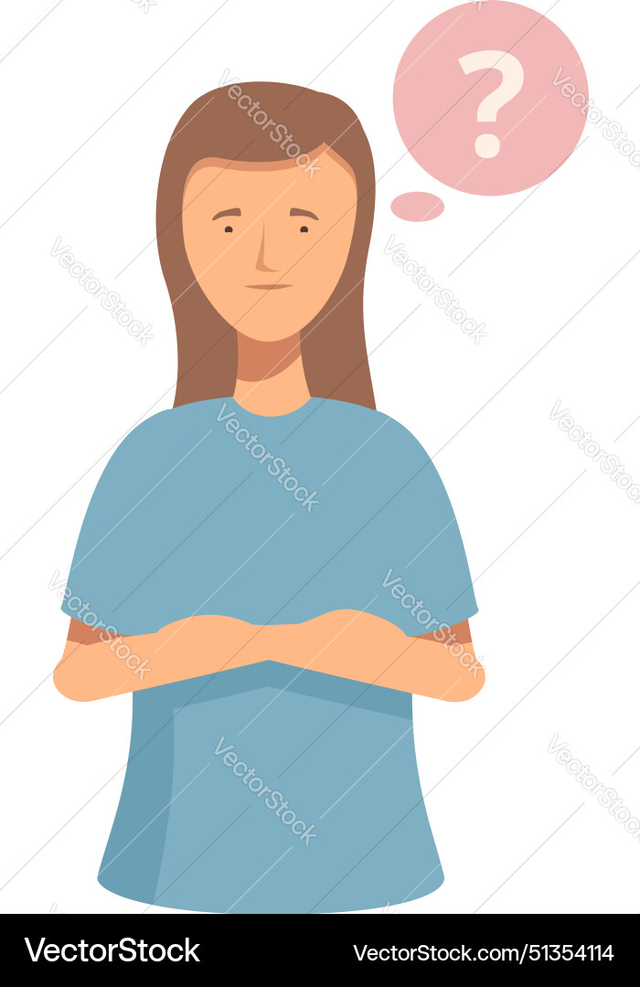 Woman contemplating with question mark thought Vector Image