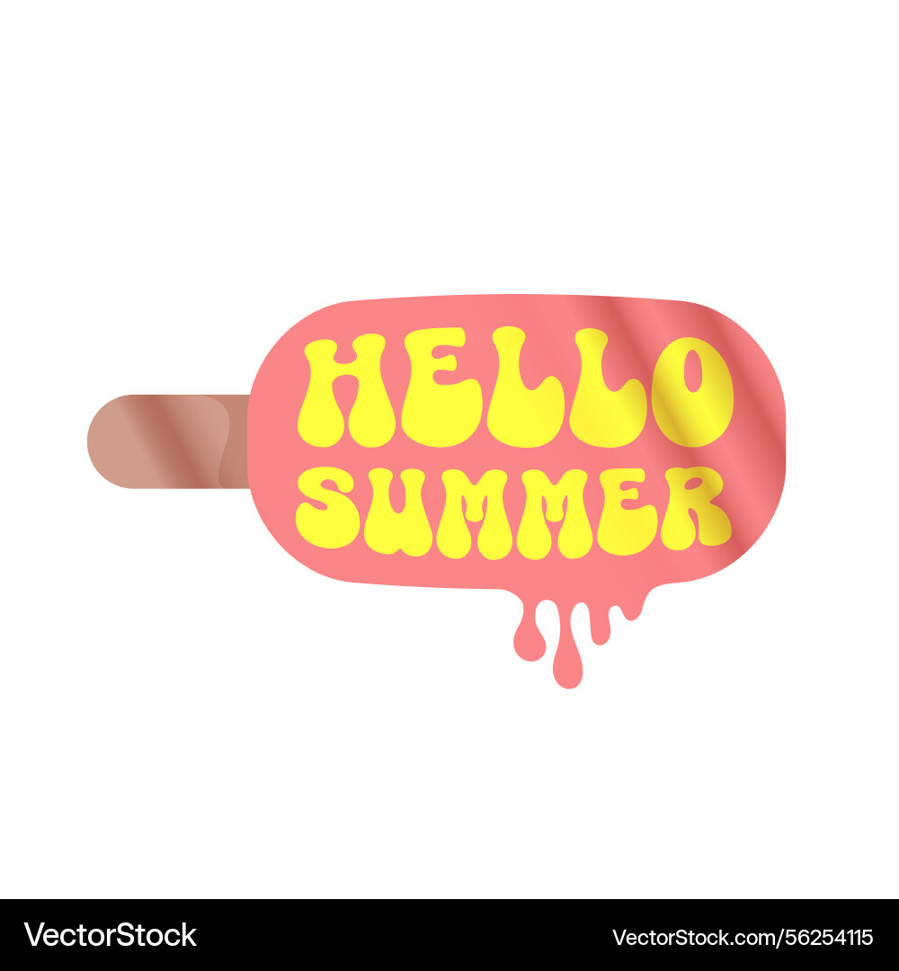 Hello summer pink groovy aesthetic sticker Vector Image