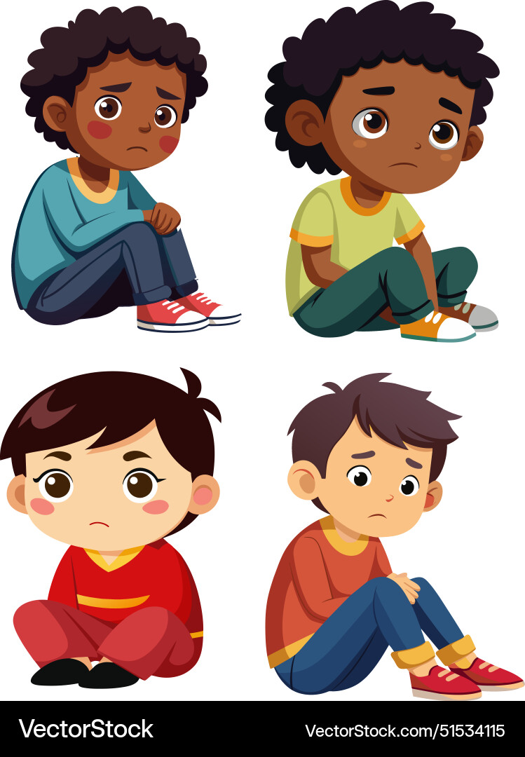 Kids alone sitting and bored Royalty Free Vector Image