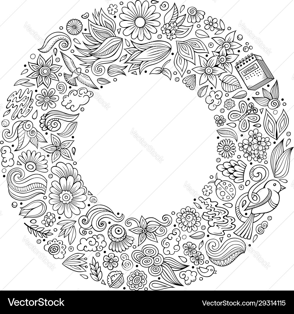 Line art hand drawn set spring cartoon Royalty Free Vector