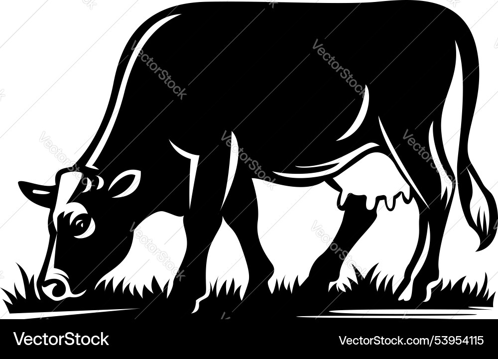 Silhouette grazing cow Royalty Free Vector Image