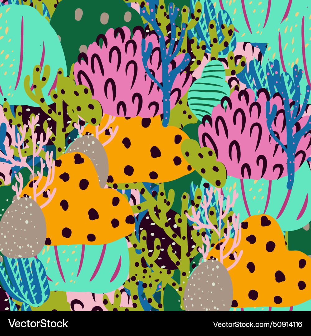 A seamless pattern of flat colorful corals Vector Image