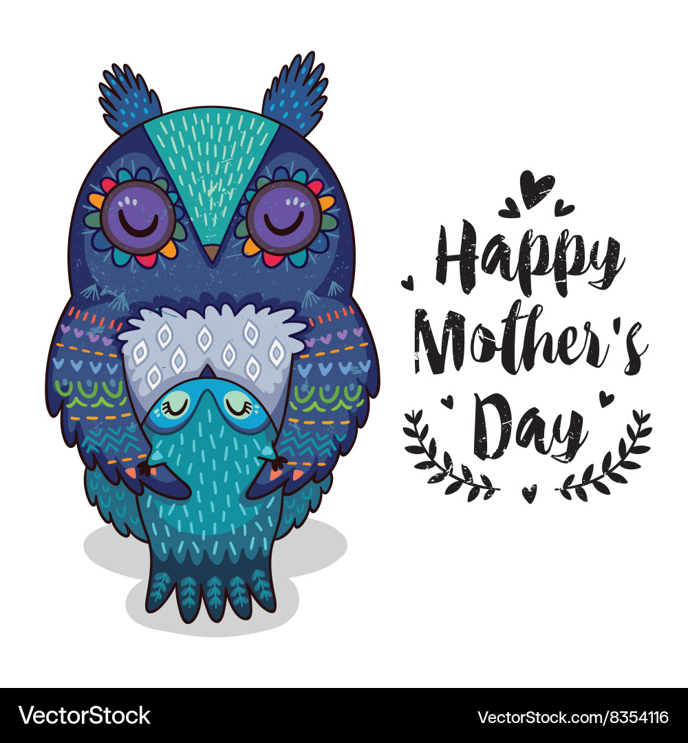 Card for mothers day with owls Royalty Free Vector Image