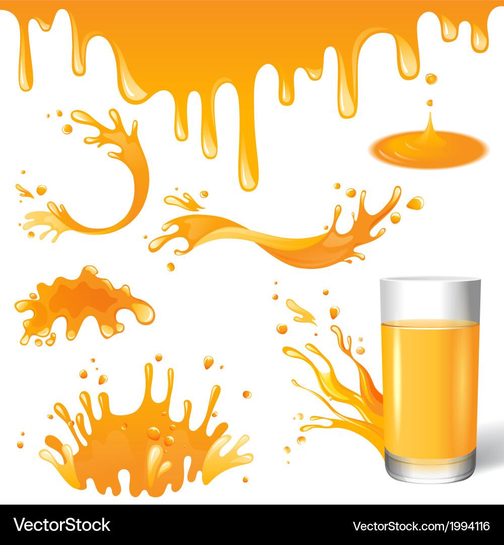 Juice splashes Royalty Free Vector Image - VectorStock