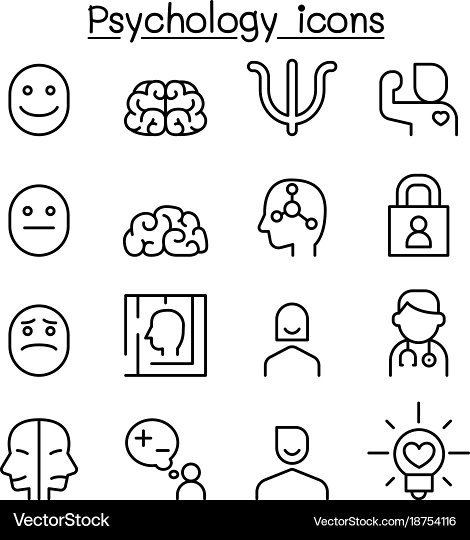 Psychology icon set in thin line style Royalty Free Vector