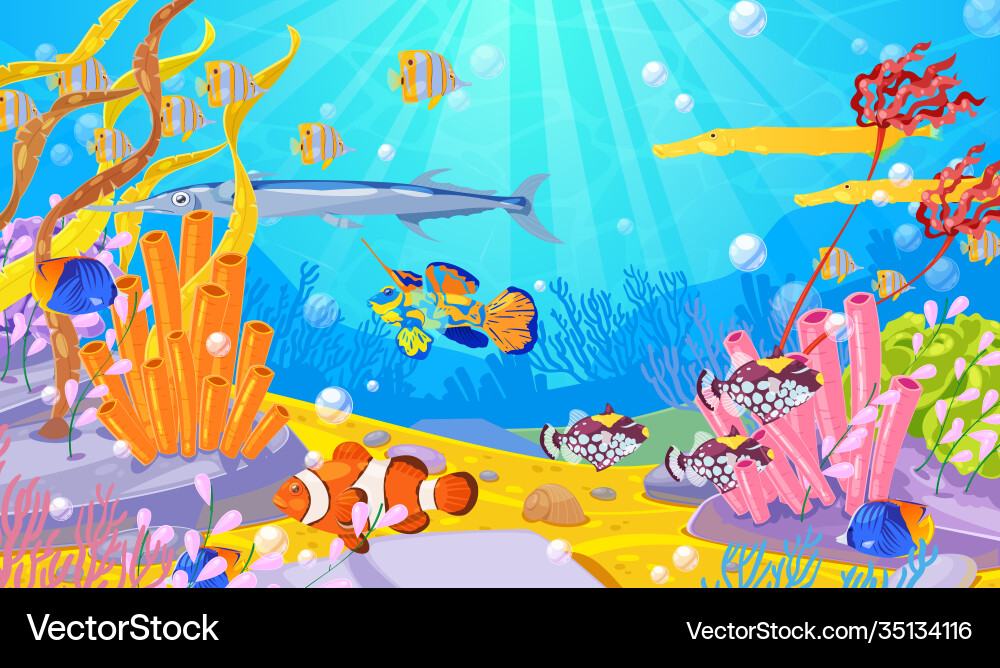 Underwater marine life cartoon Royalty Free Vector Image