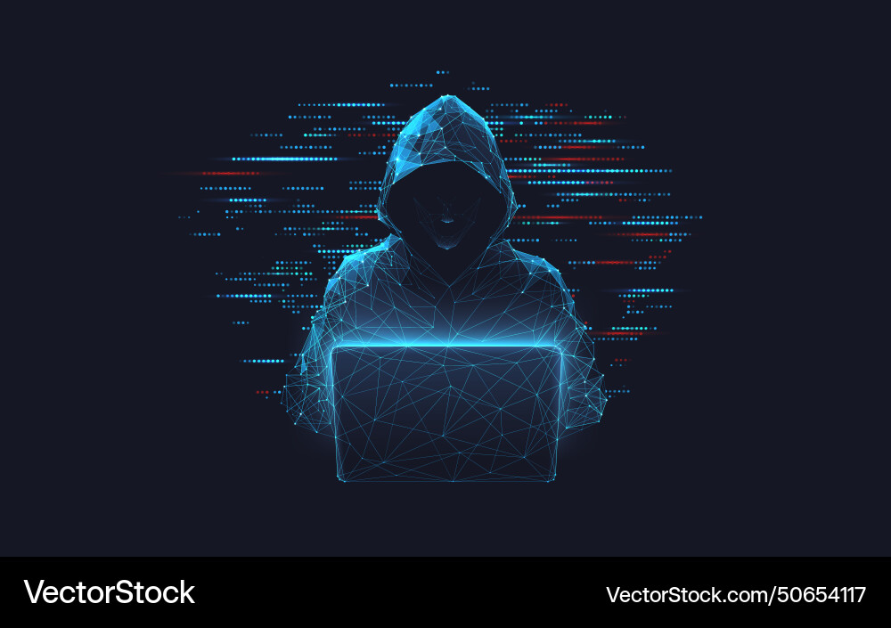 Abstract Polygonal Hacker With Laptop Royalty Free Vector