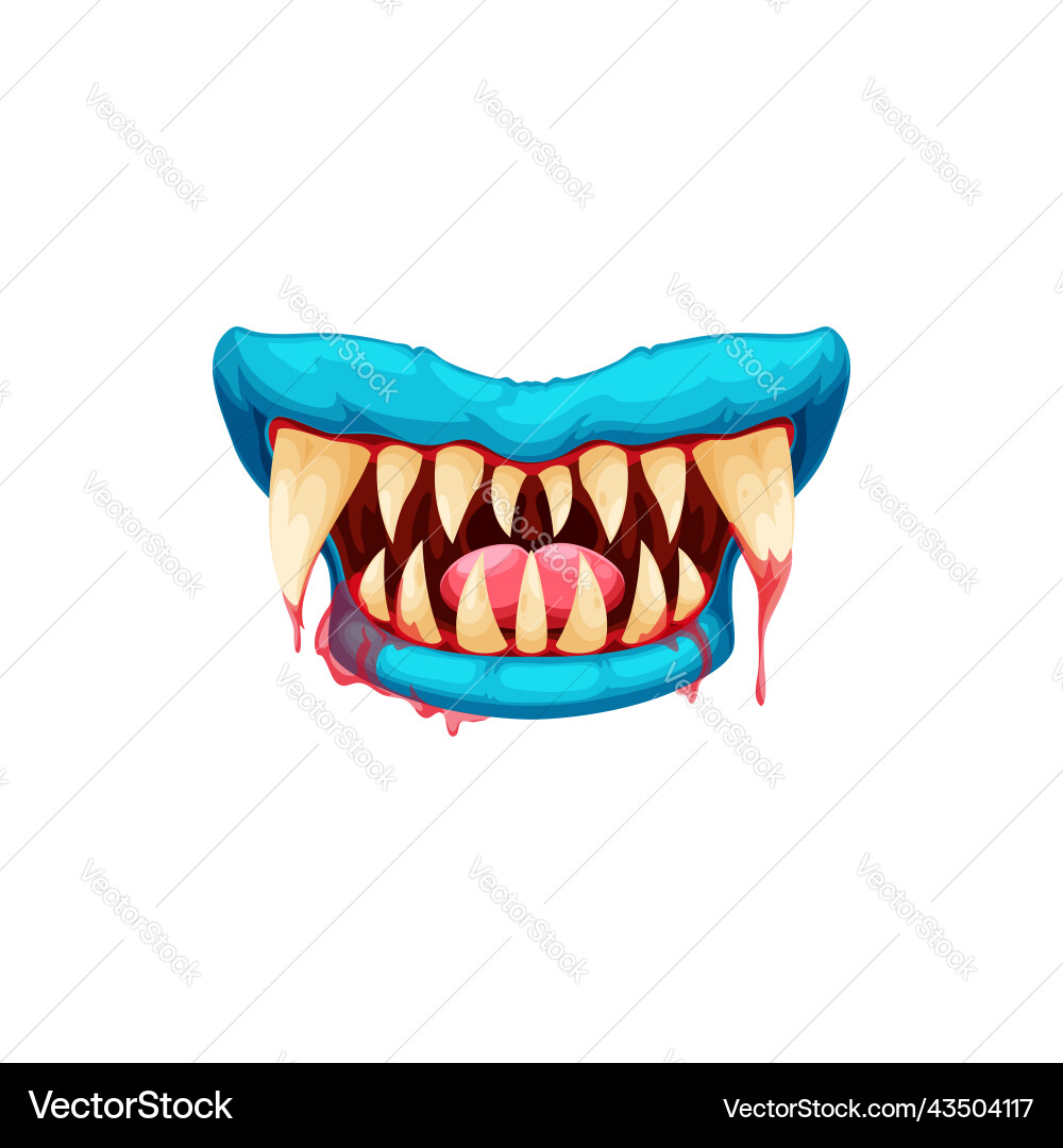 Blue lips sharp teeth tongue scary monster mouth Vector Image