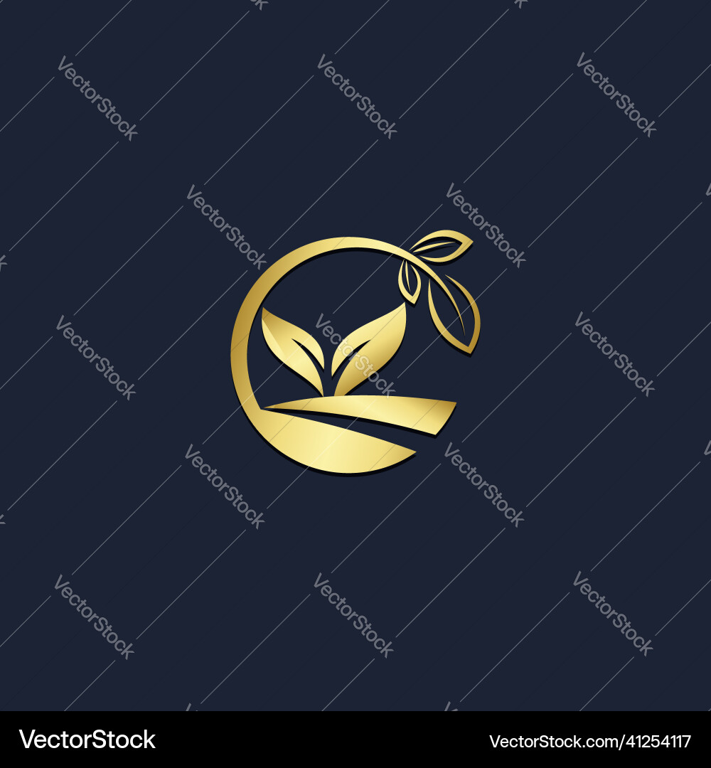 Eco leaf nature organic gold logo Royalty Free Vector Image