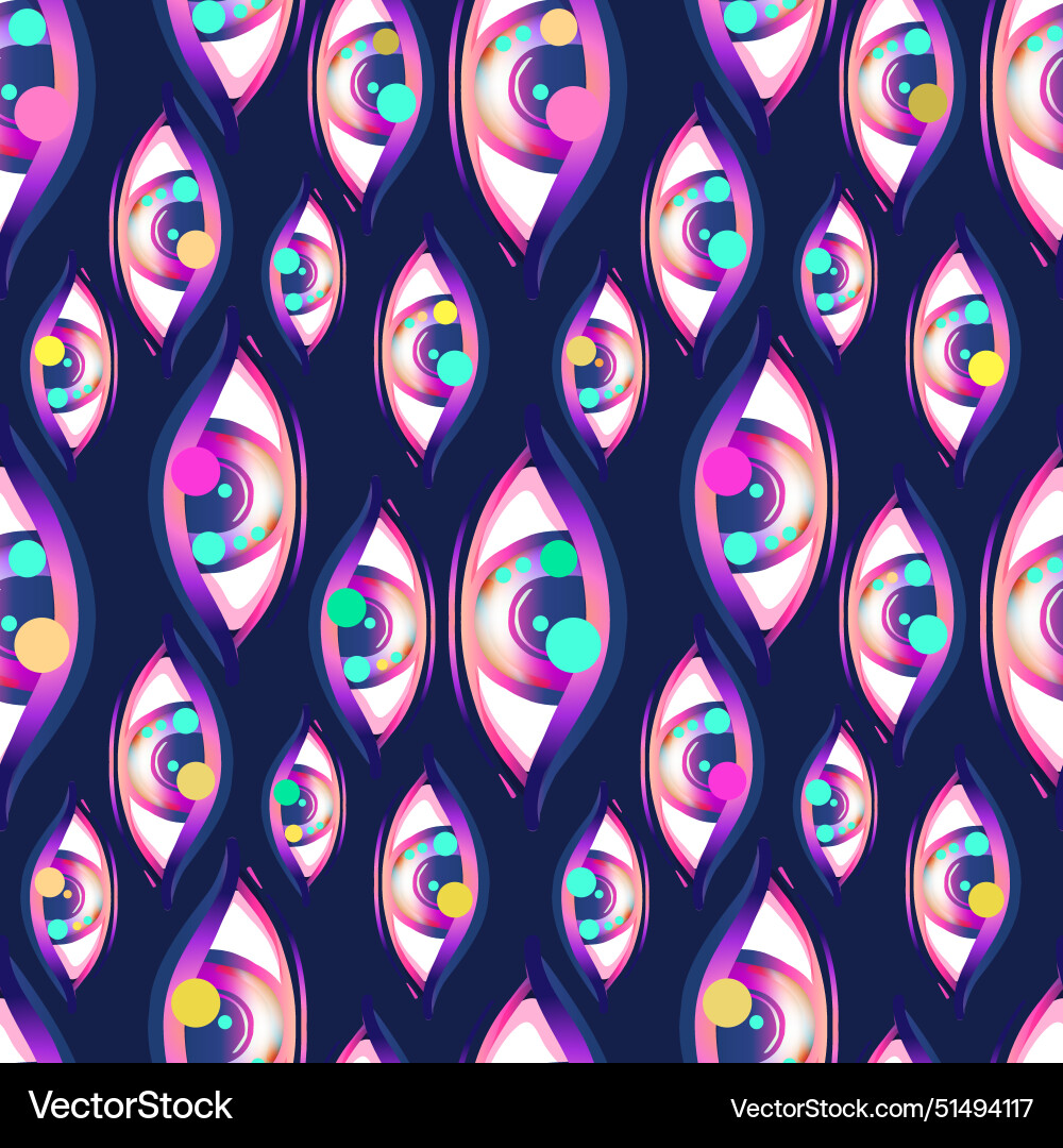 Eyes seamless pattern over colorful dotted retro Vector Image