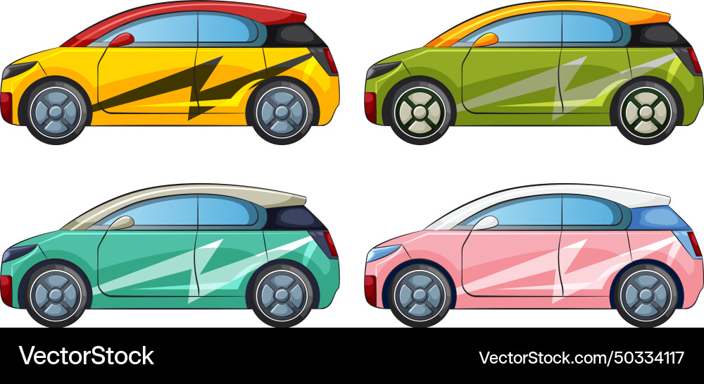 Four stylized cars with vibrant patterns Vector Image