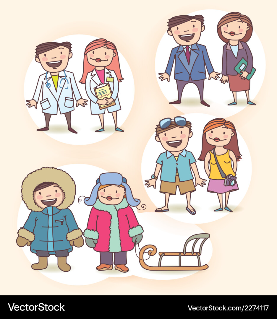 Winter Scene Cartoon Characters Royalty Free Vector Image