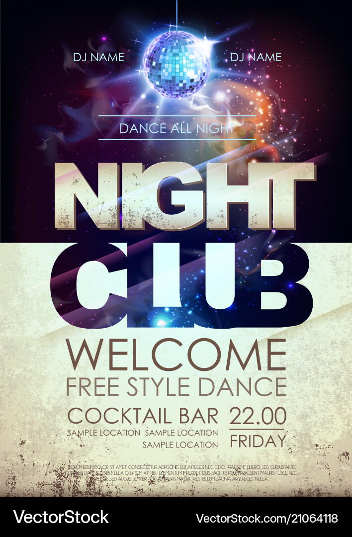 Disco ball background night club poster Royalty Free Vector
