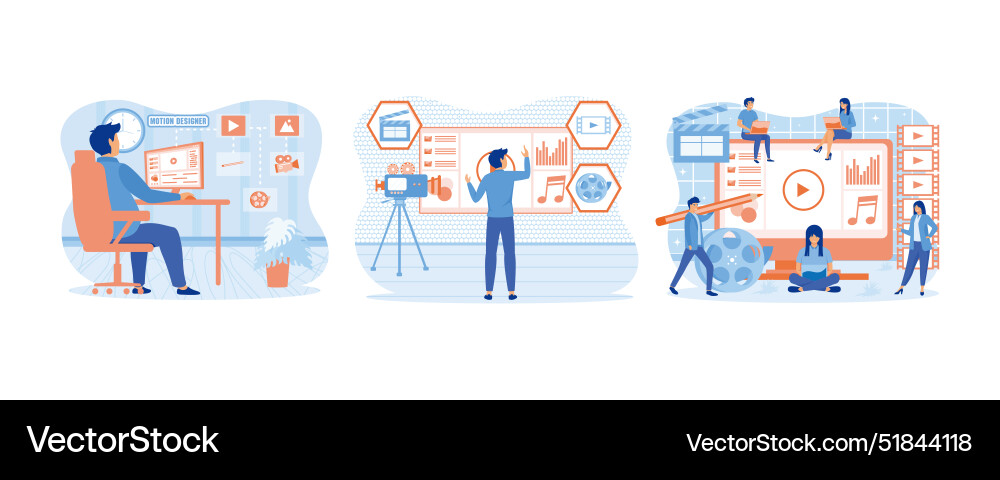 Motion designer animator working on computer Vector Image
