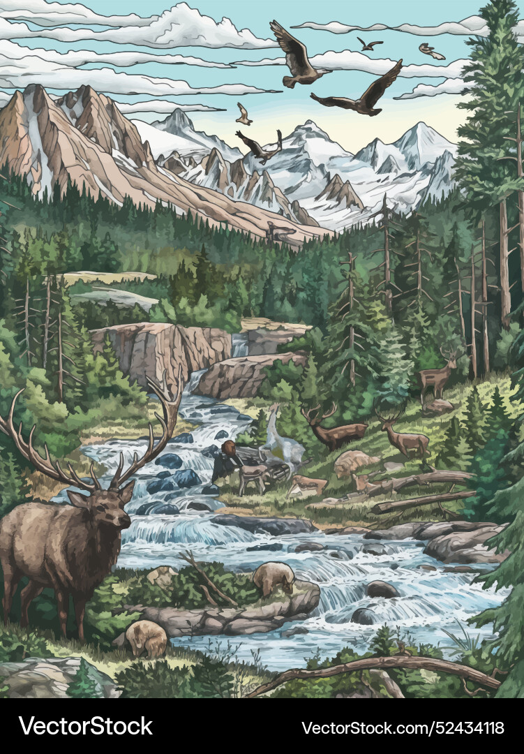 Panoramic view of a north american generative ai Vector Image