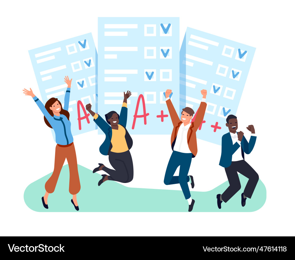 Students Celebrating Exam Success Royalty Free Vector Image