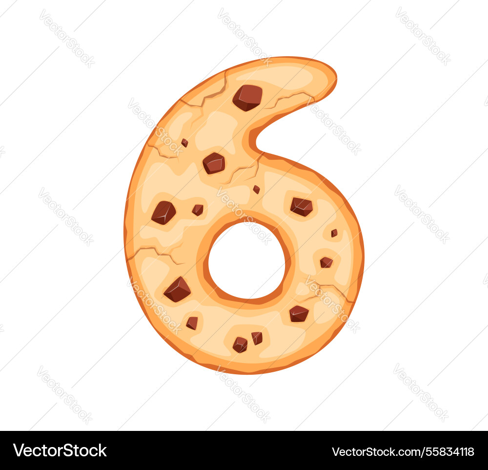 Sweet dessert font shortbread cookie digit 6 six Vector Image